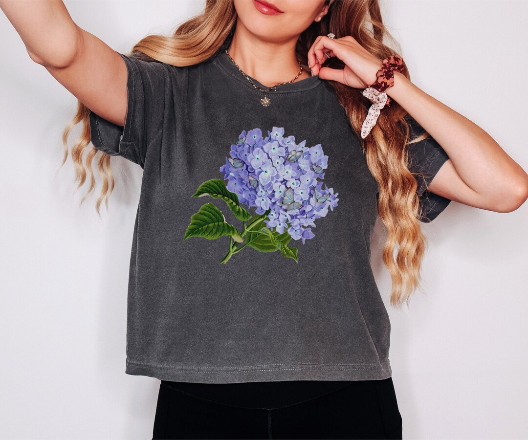 Vintage Pressed Flower Hydrangea Comfort Colors Tshirt Retro Boxy Tee ...