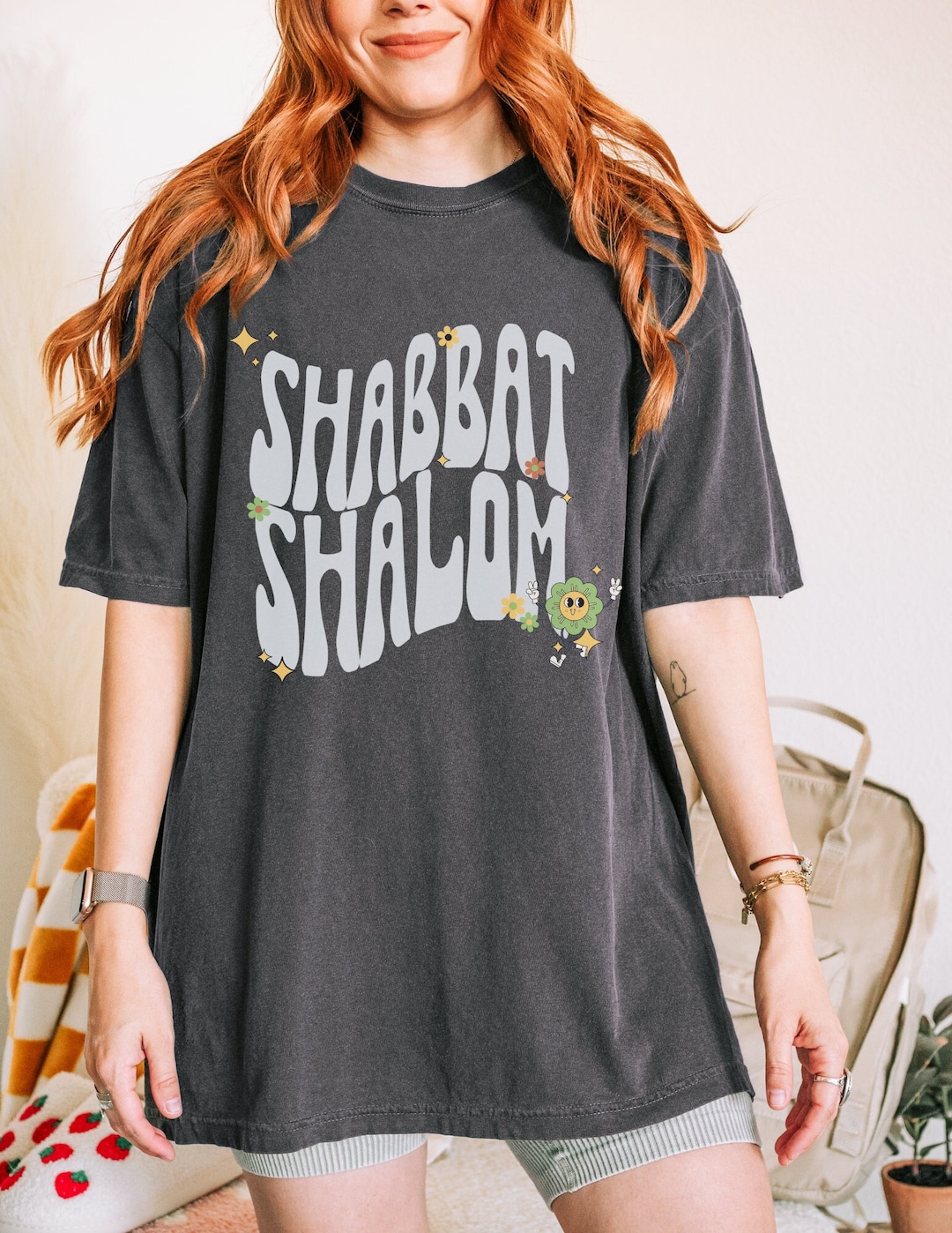 Shabbat Shalom Comfort Colors Shirt Groovy Smiley Face Sunflower ...