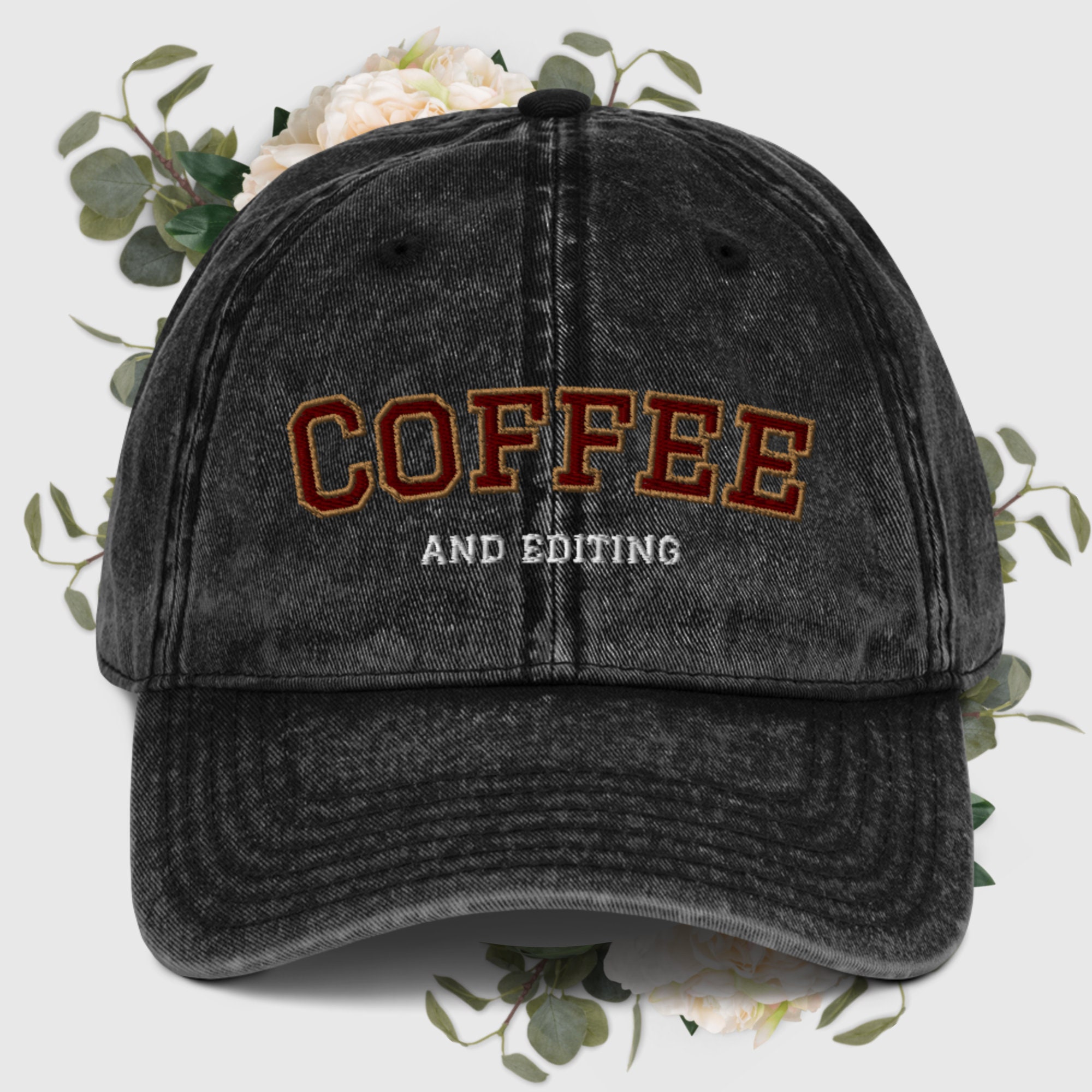 Coffee and Editing Embroidered Denim Baseball Cap Funny Coffee - Etsy