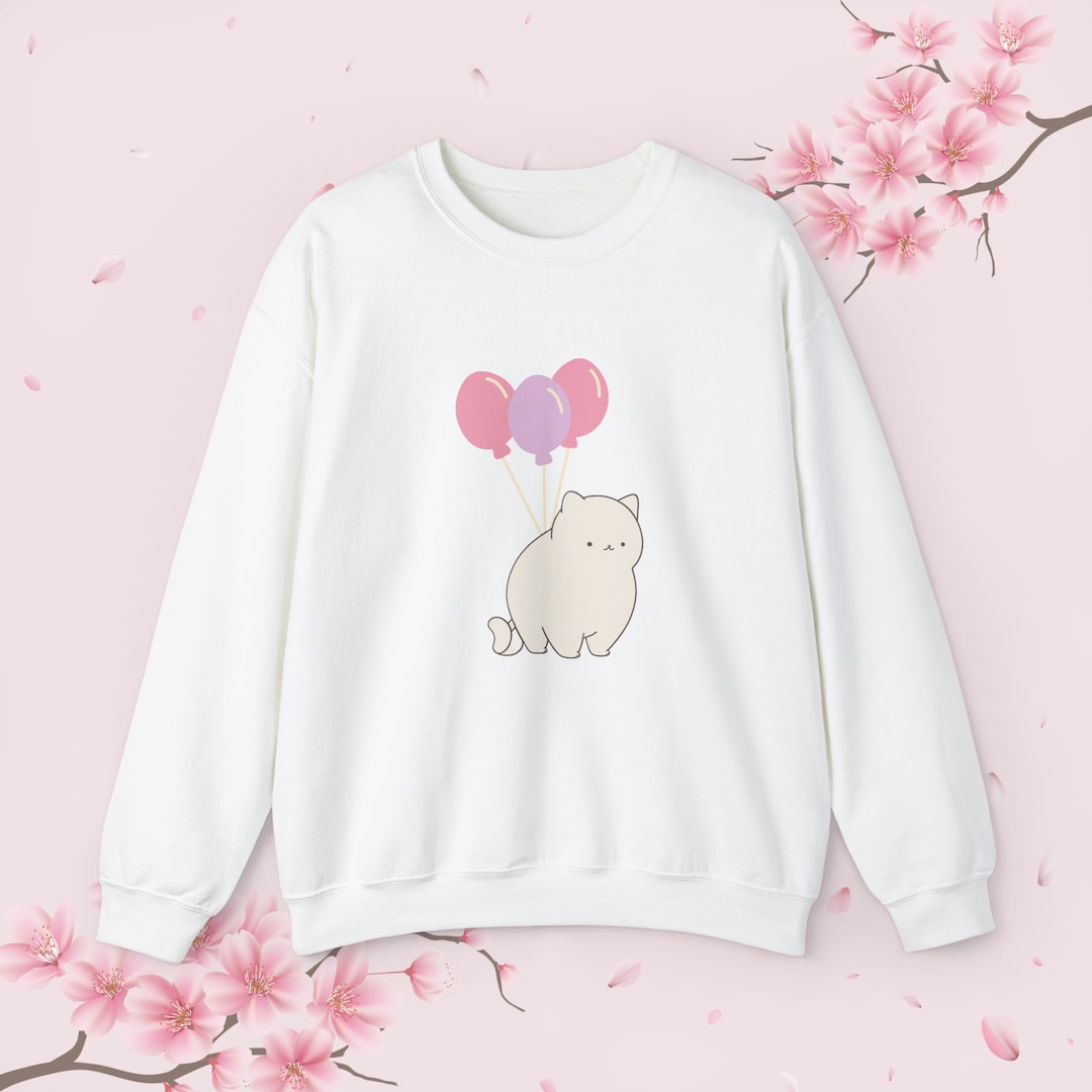 Kawaii Fat Cat Sweatshirt Party Balloon Anime Cat Sweatshirt Cute Cat ...