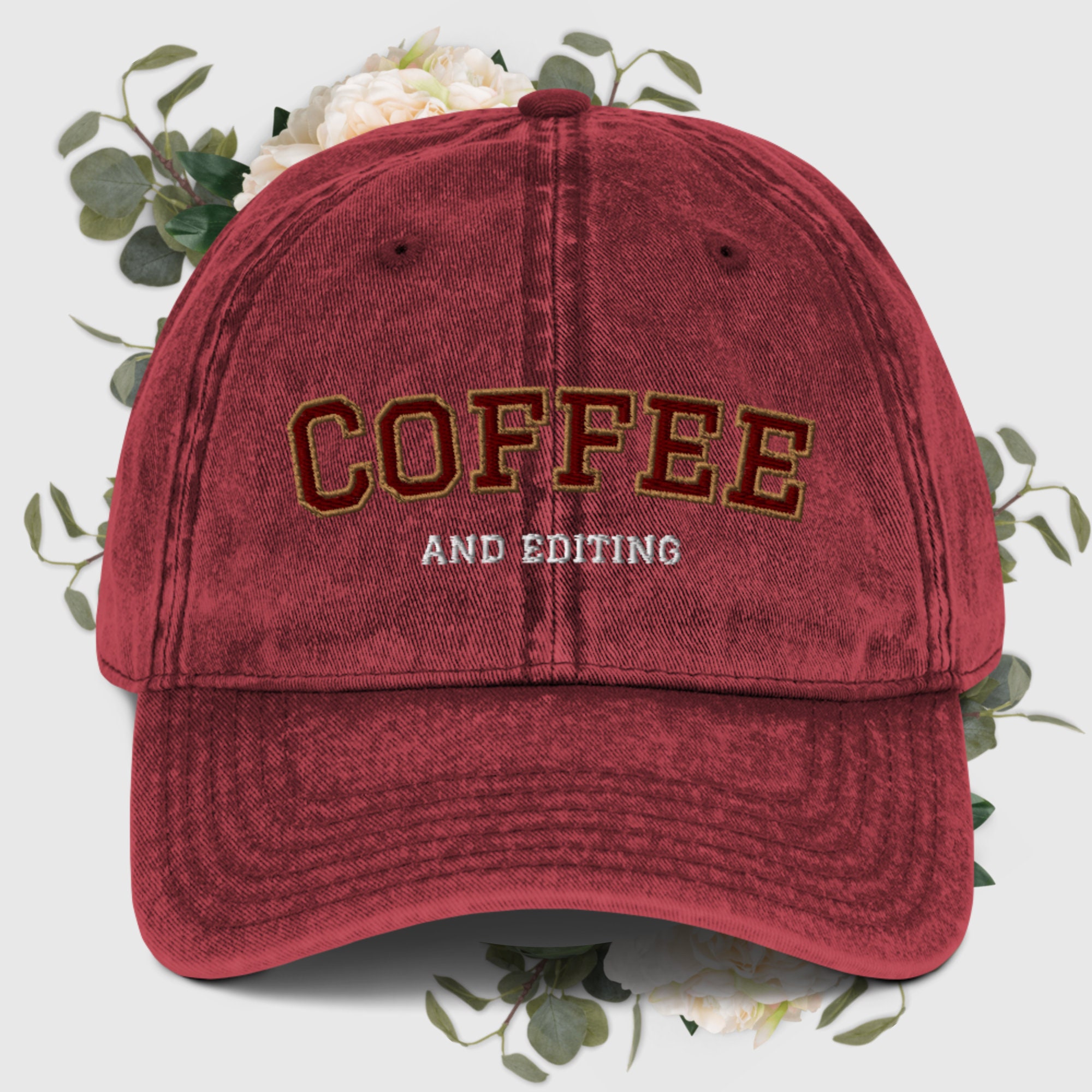Coffee and Editing Embroidered Denim Baseball Cap Funny Coffee - Etsy