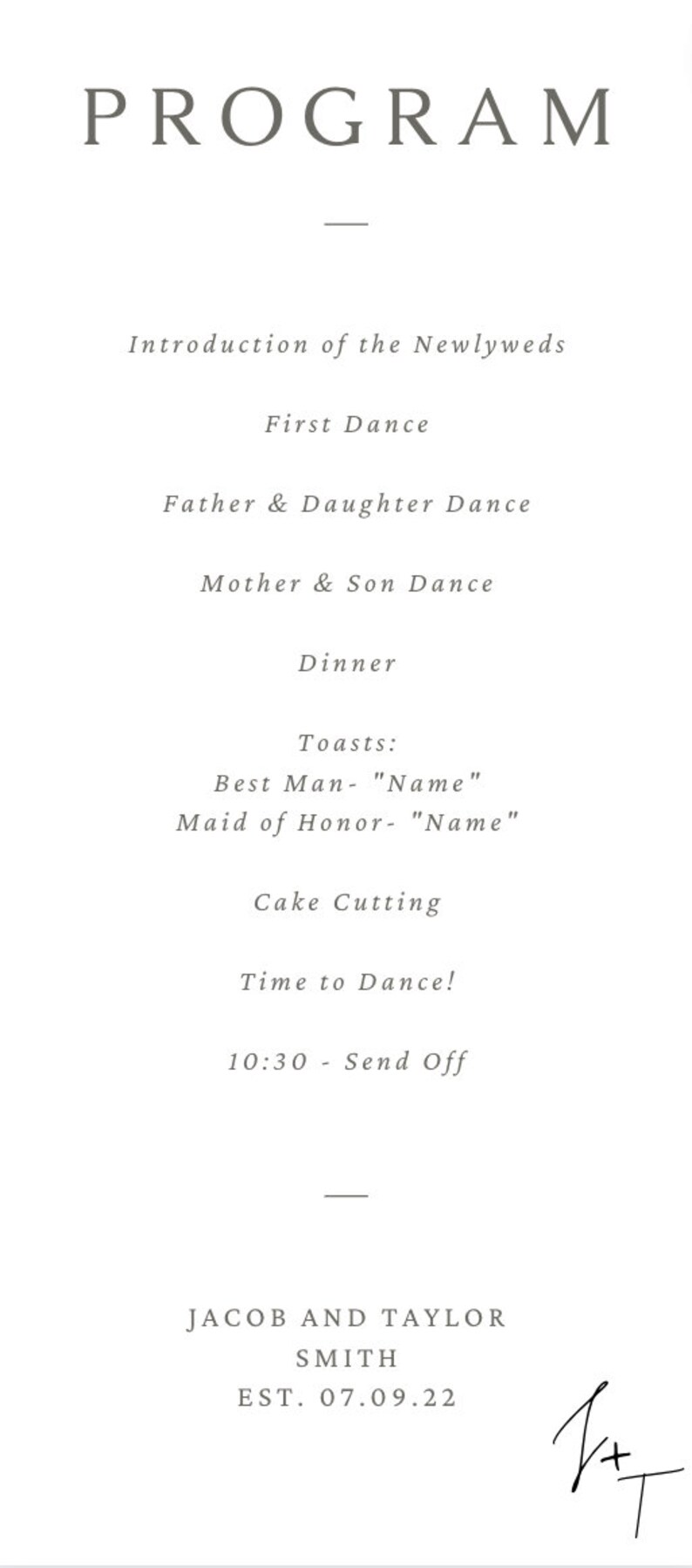 Classic, Elegant Wedding Reception Menu and Program - Etsy