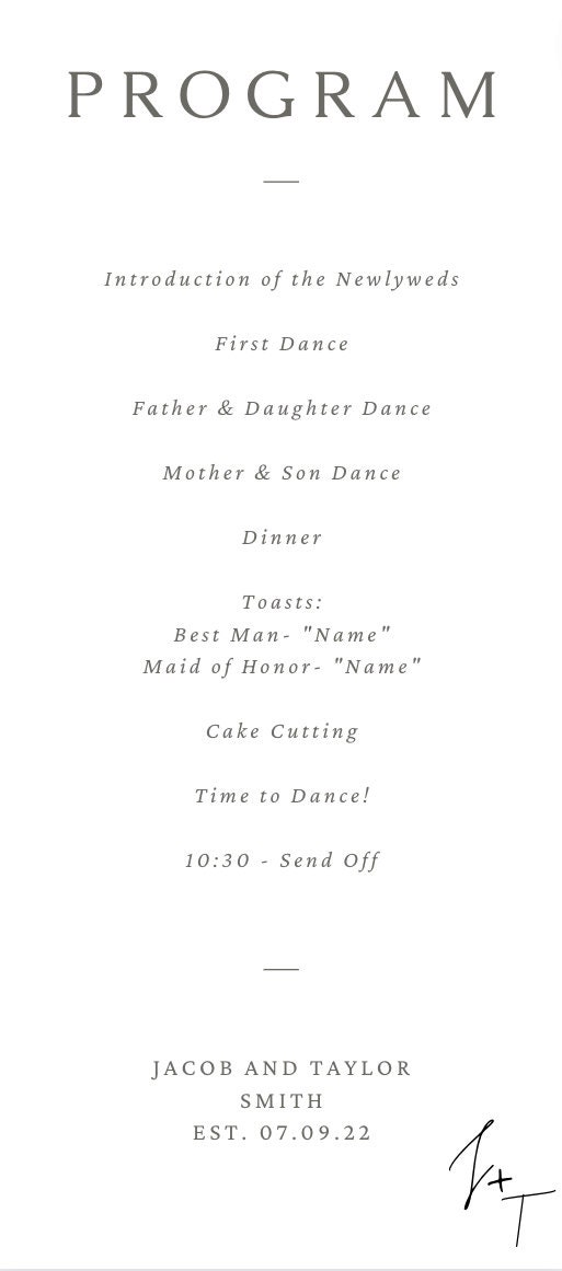 Classic, Elegant Wedding Reception Menu and Program - Etsy