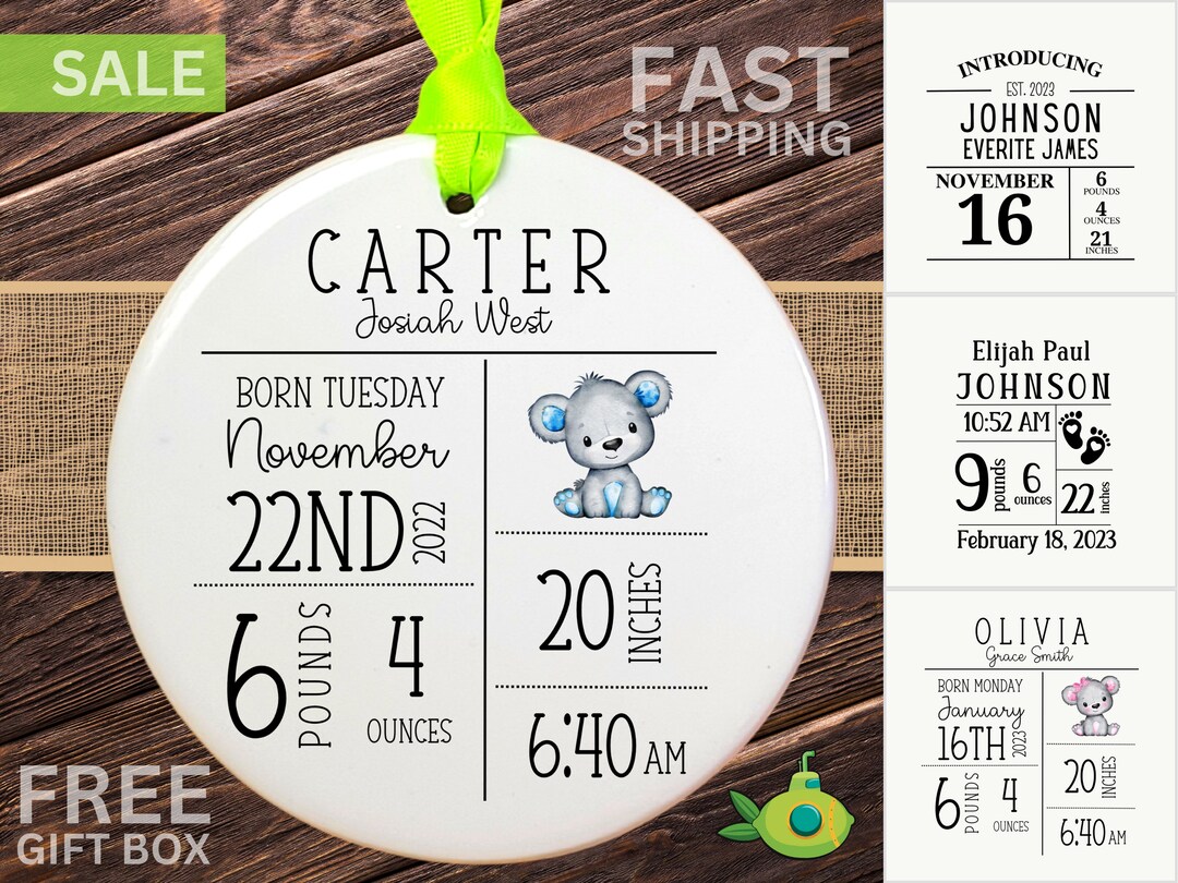 Personalized Birth Announcement Ornament Custom Newborn Baby - Etsy