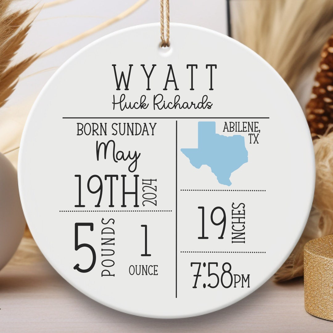 Personalized Baby Stats Birth Ornament, Customized Birth Announcement ...
