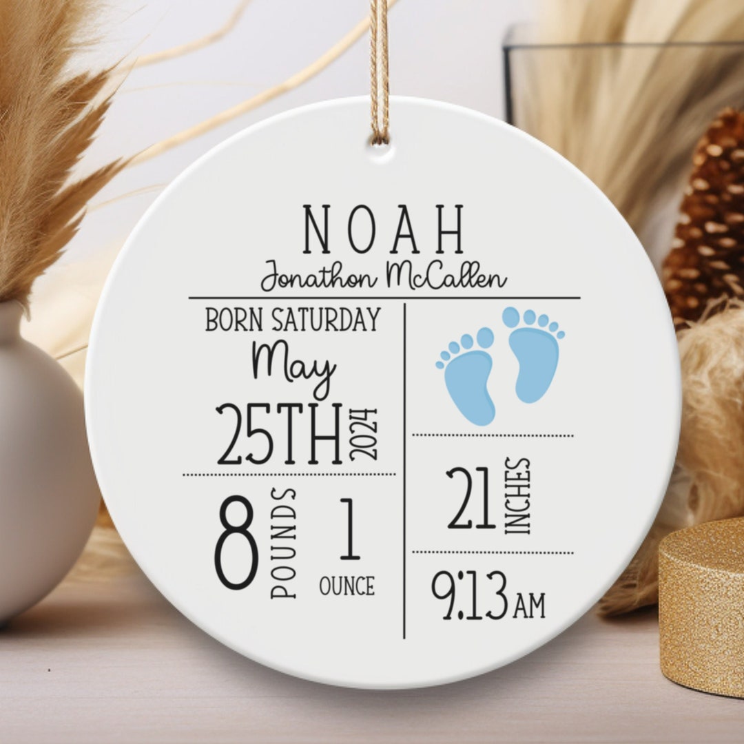 Personalized Birth Announcement Ornament, Custom Newborn Baby Birth ...