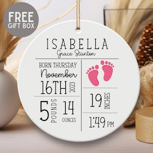 Personalized Birth Announcement Ornament, Custom Newborn Baby Birth ...