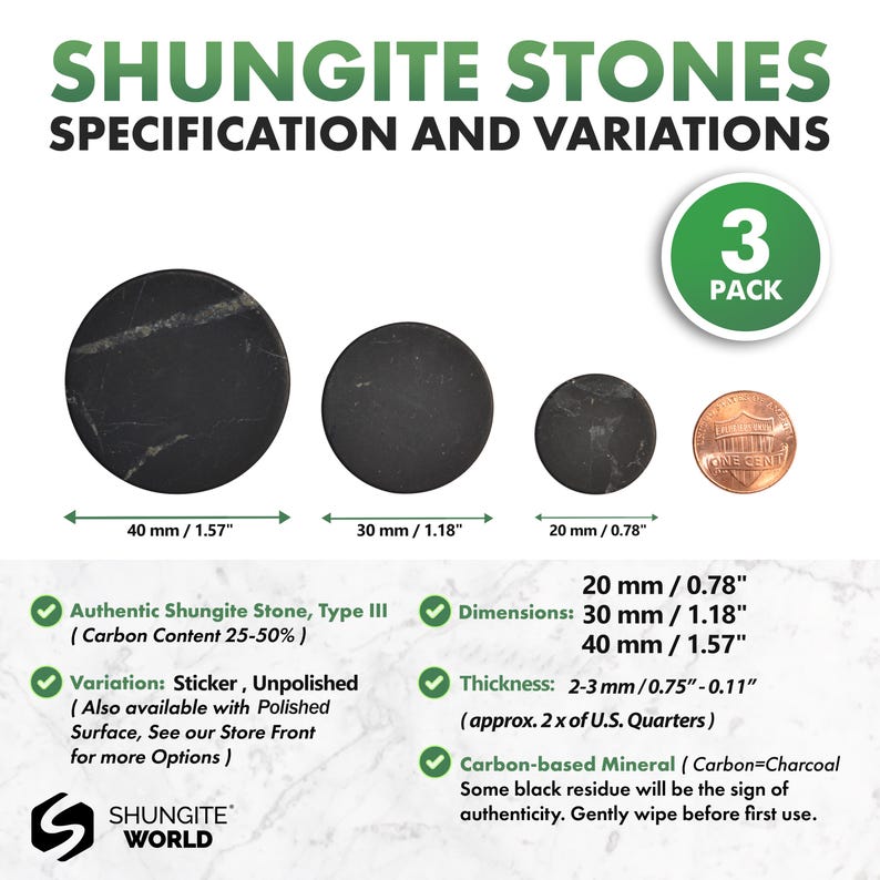 3 Pcs Authentic Shungite Stickers Set Genuine Healing Energy Stone ...
