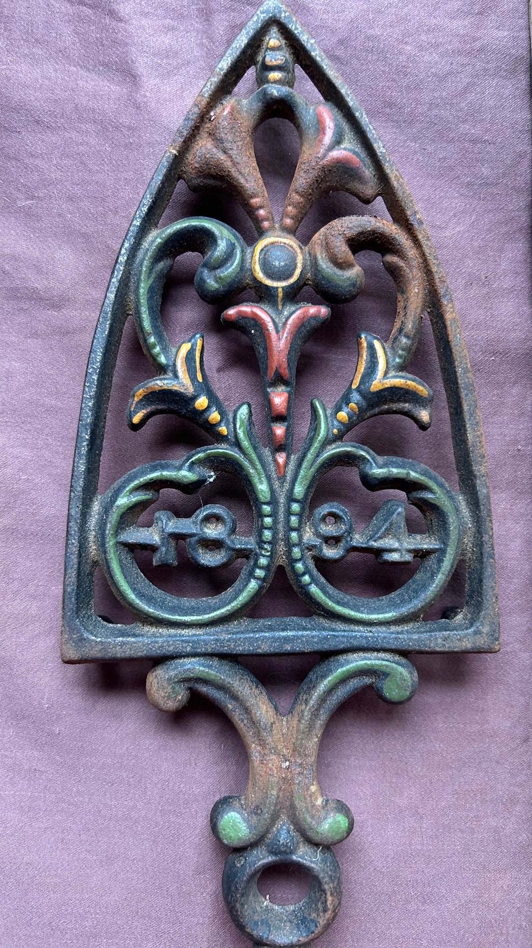 Antique Cast Iron Trivet - Painted - Etsy
