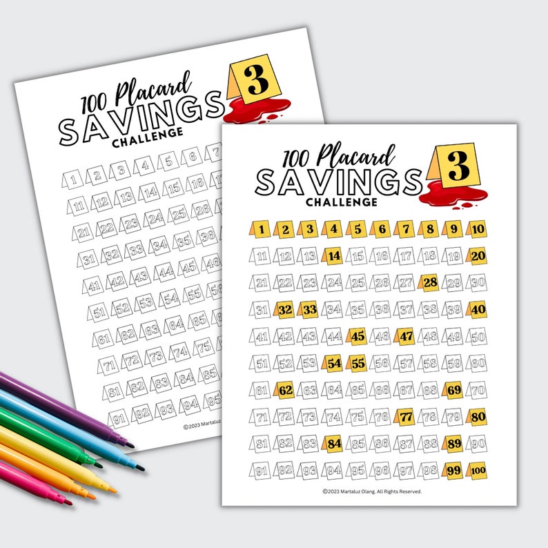 100 Placard Savings Challenge | Emergency Fund Savings Tracker | Money ...