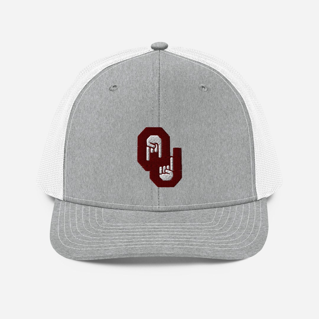Oklahoma Sooners Horns Down & Number 1 Hand Sign Trucker Cap Richardson ...