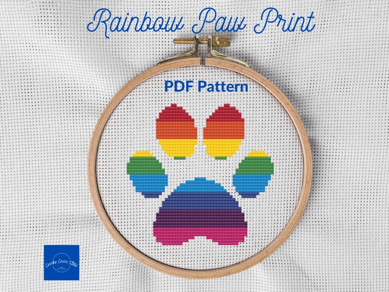 Rainbow Paw Print Cross Stitch Pattern PDF Small - Etsy