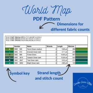 World Map Cross Stitch Pattern Continents Outline Globe Geography - Etsy