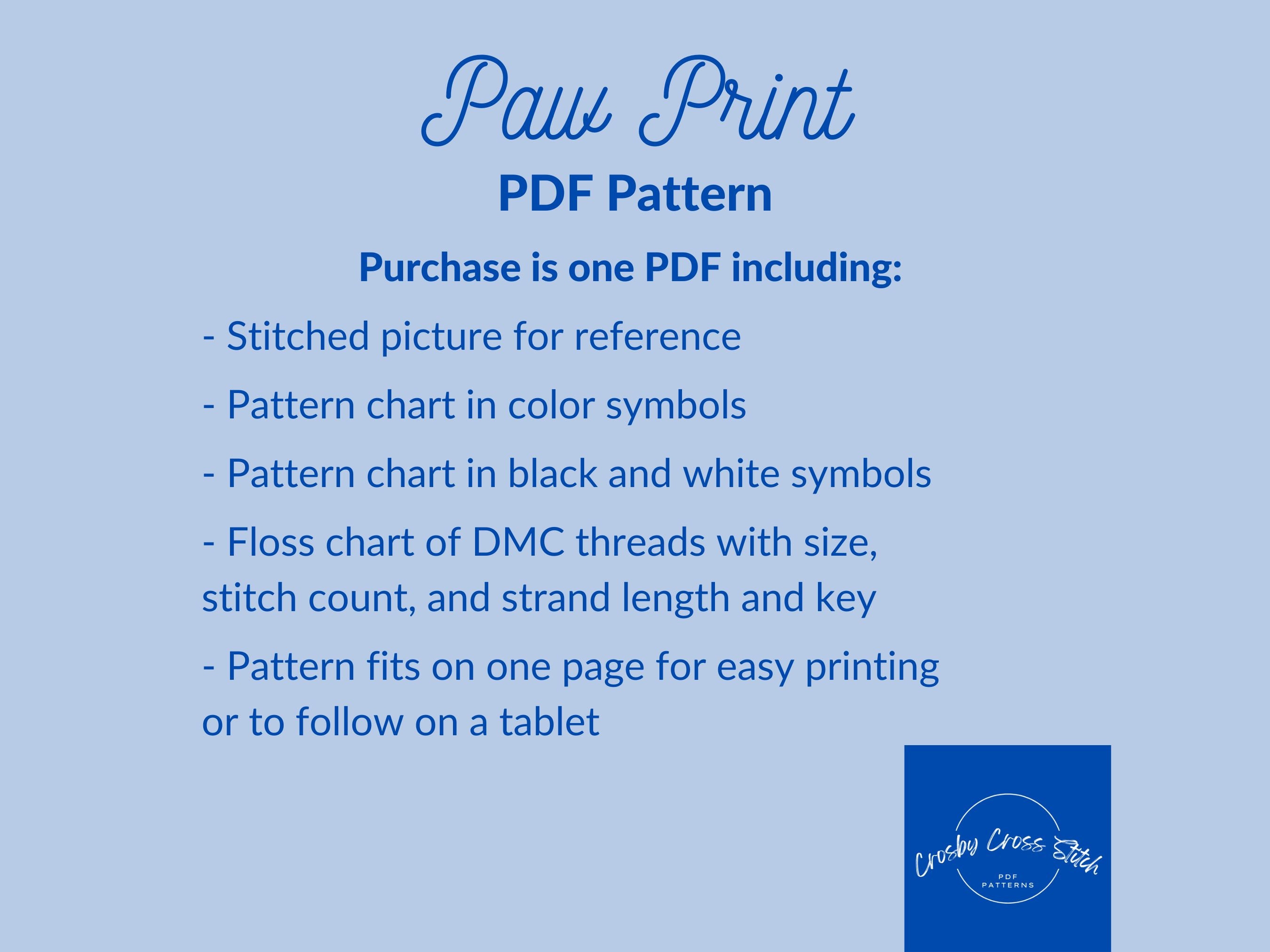 Paw Print Cross Stitch PDF Pattern Small Beginner Project - Etsy