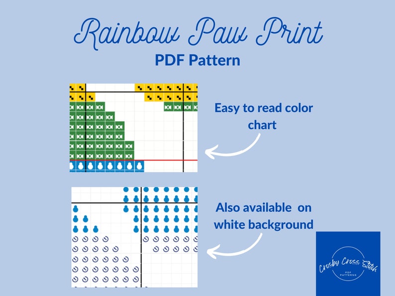 Rainbow Paw Print Cross Stitch Pattern PDF Small - Etsy