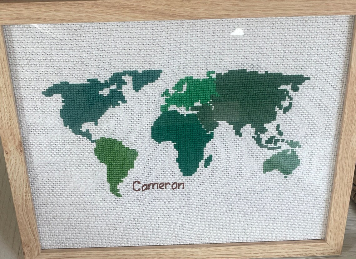 World Map Cross Stitch Pattern Continents Outline Globe Geography - Etsy
