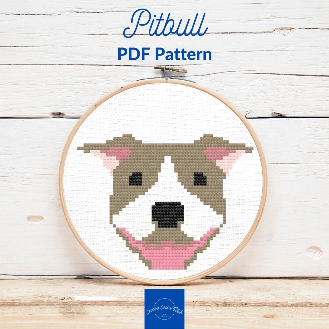 Pitbull Cross Stitch PDF Pattern Printable Small Bully Breed Modern DMC ...