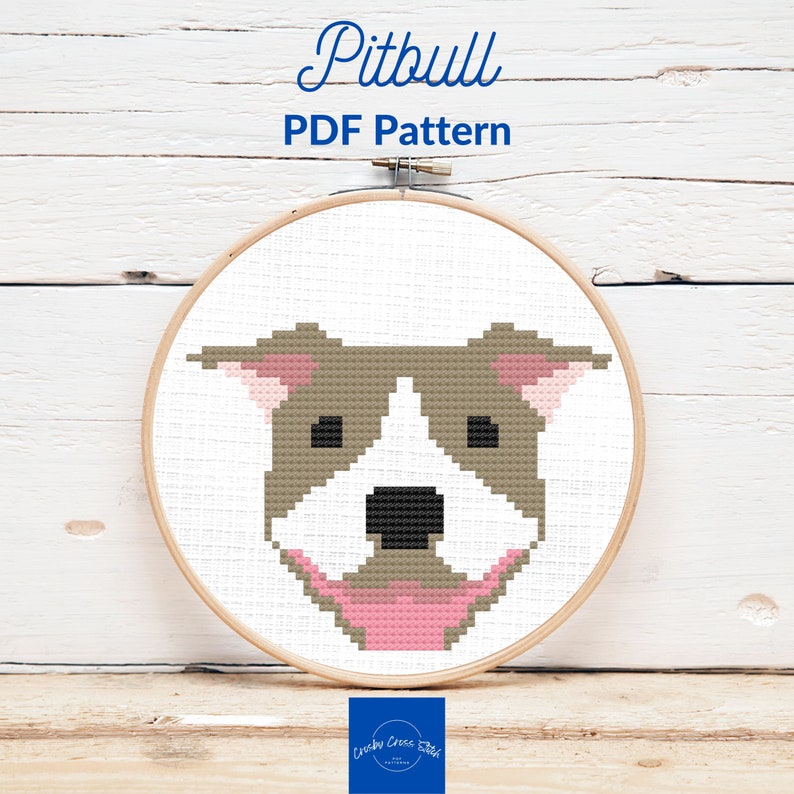 Pitbull Cross Stitch PDF Pattern Printable Small Bully Breed Modern DMC ...