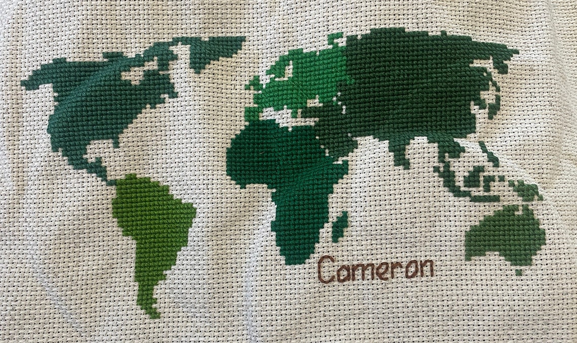 World Map Cross Stitch Pattern Continents Outline Globe Geography - Etsy