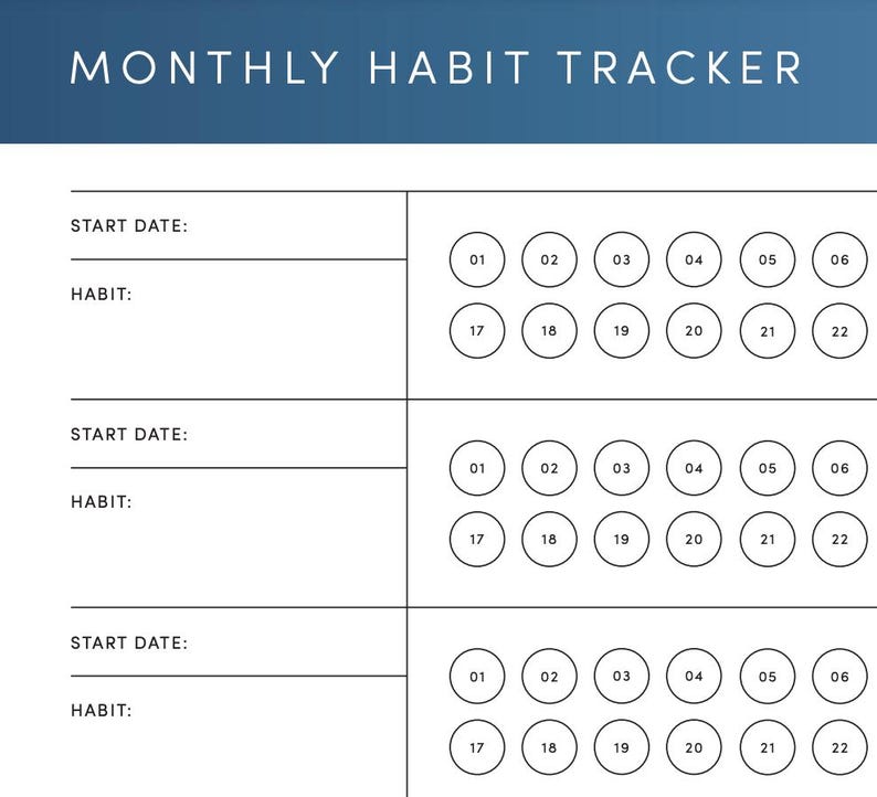 Monthly Habit Tracker Blue - Etsy