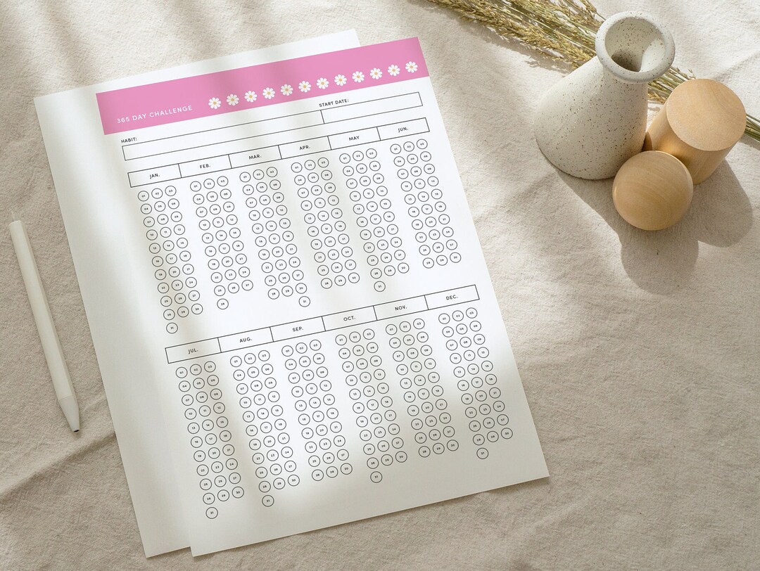 365 Day Challenge Habit Tracker Pink Daisies - Etsy