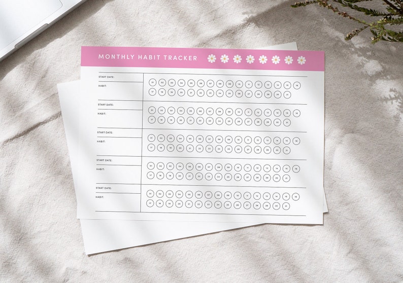 Monthly Habit Tracker Pink Daisies - Etsy