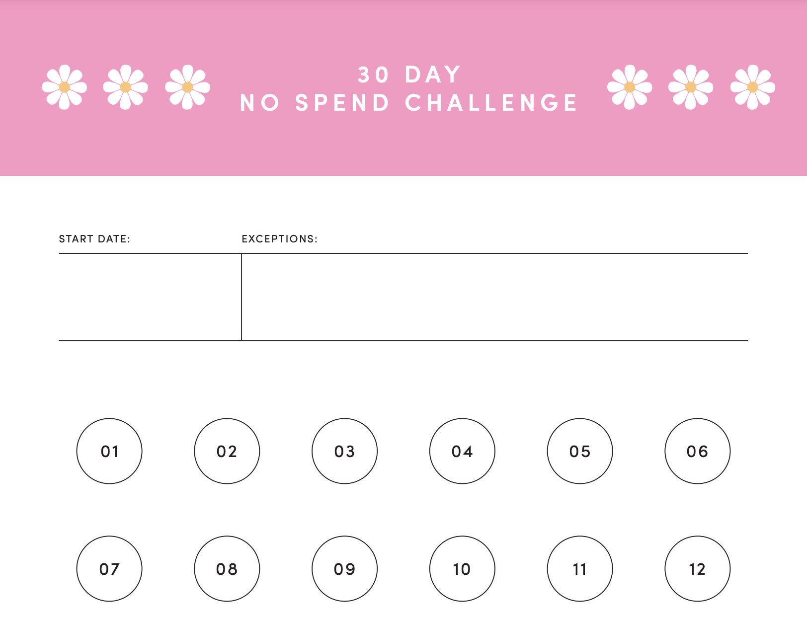 30 Day No Spend Challenge Printable - Etsy