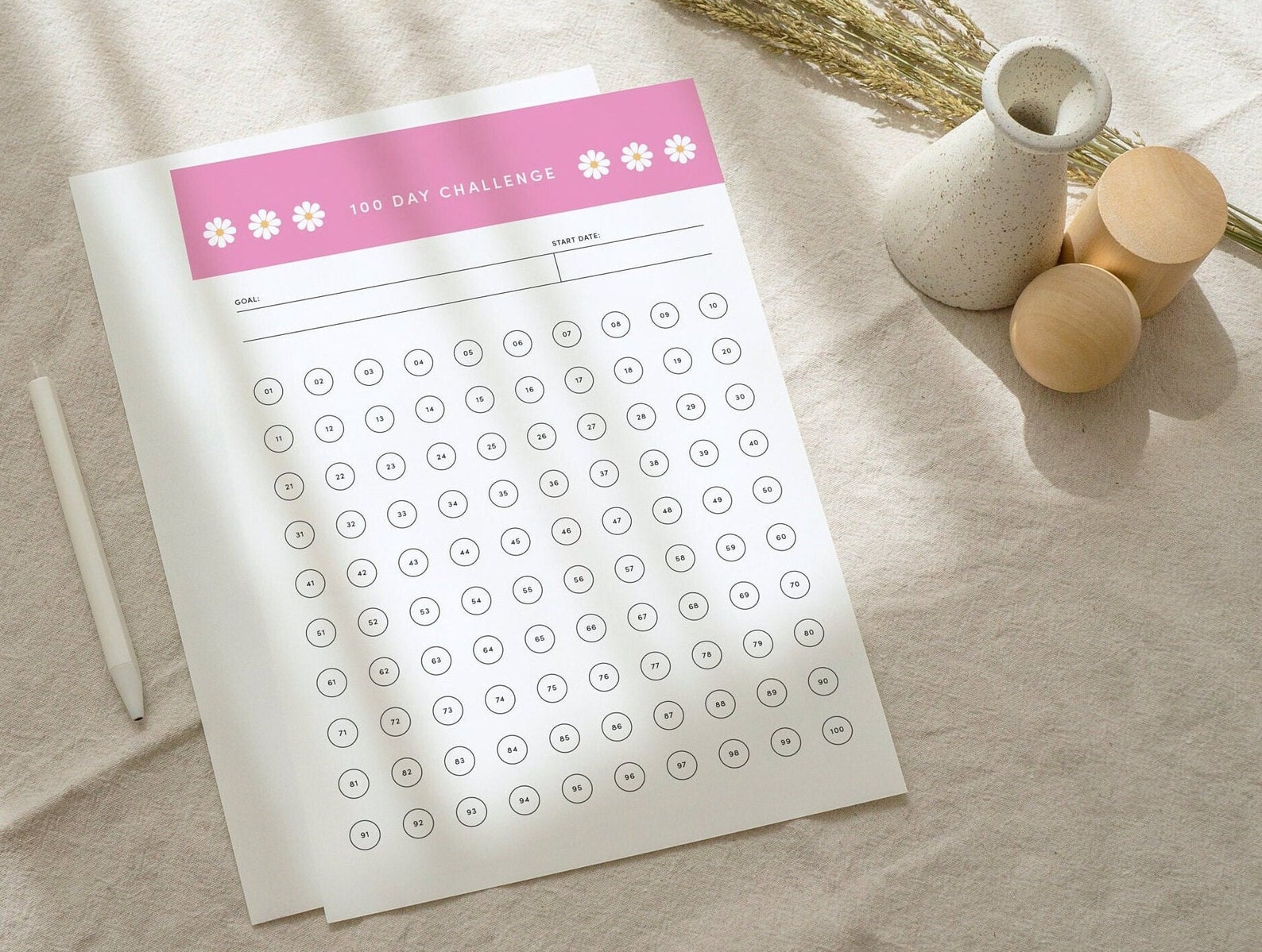 100 Day Challenge Habit Tracker Daisies - Etsy