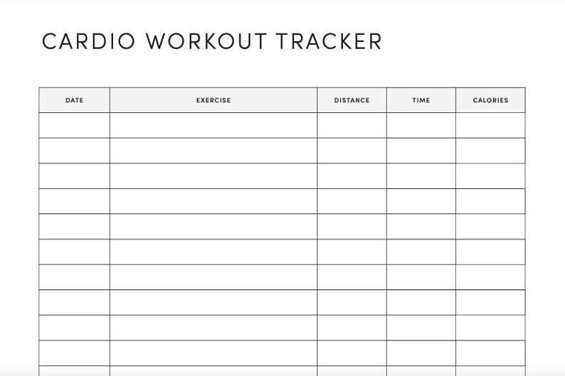 Cardio Workout Tracker Printable - Etsy