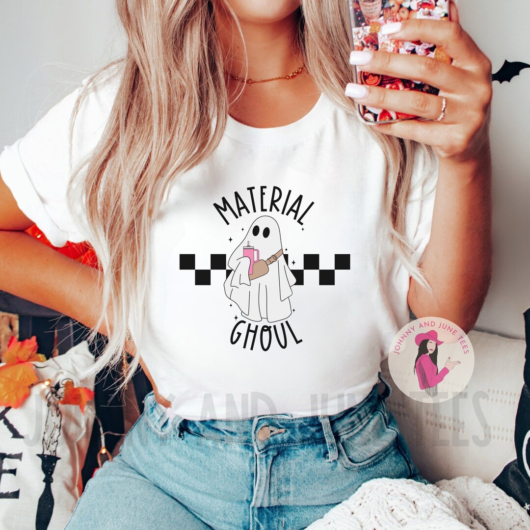 Cute Ghost Fashion Pun Halloween, Material Ghoul Graphic Tee, Trendy ...