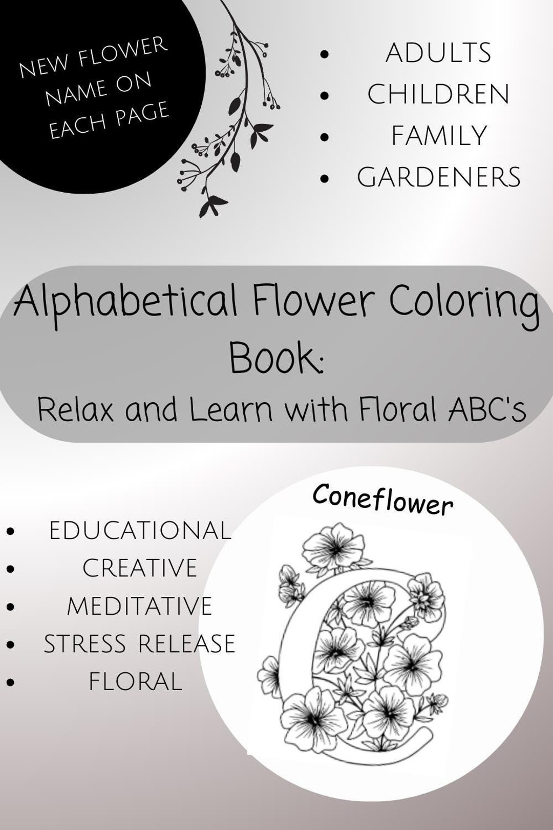 Alphabetical Flower Coloring Book: Relax and Learn With Floral Abc's - Etsy