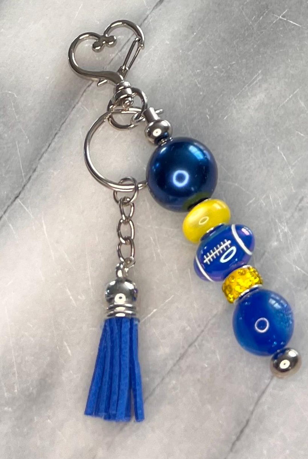Blue and Yellow Beaded Key Fob Ring - Etsy