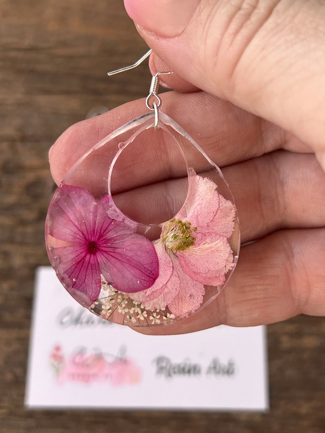 Pink Botanical Hoops Dangle Resin Earring - Etsy