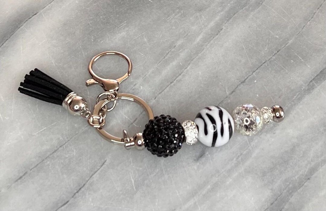 Black Zebra Beaded Key Fob Ring - Etsy