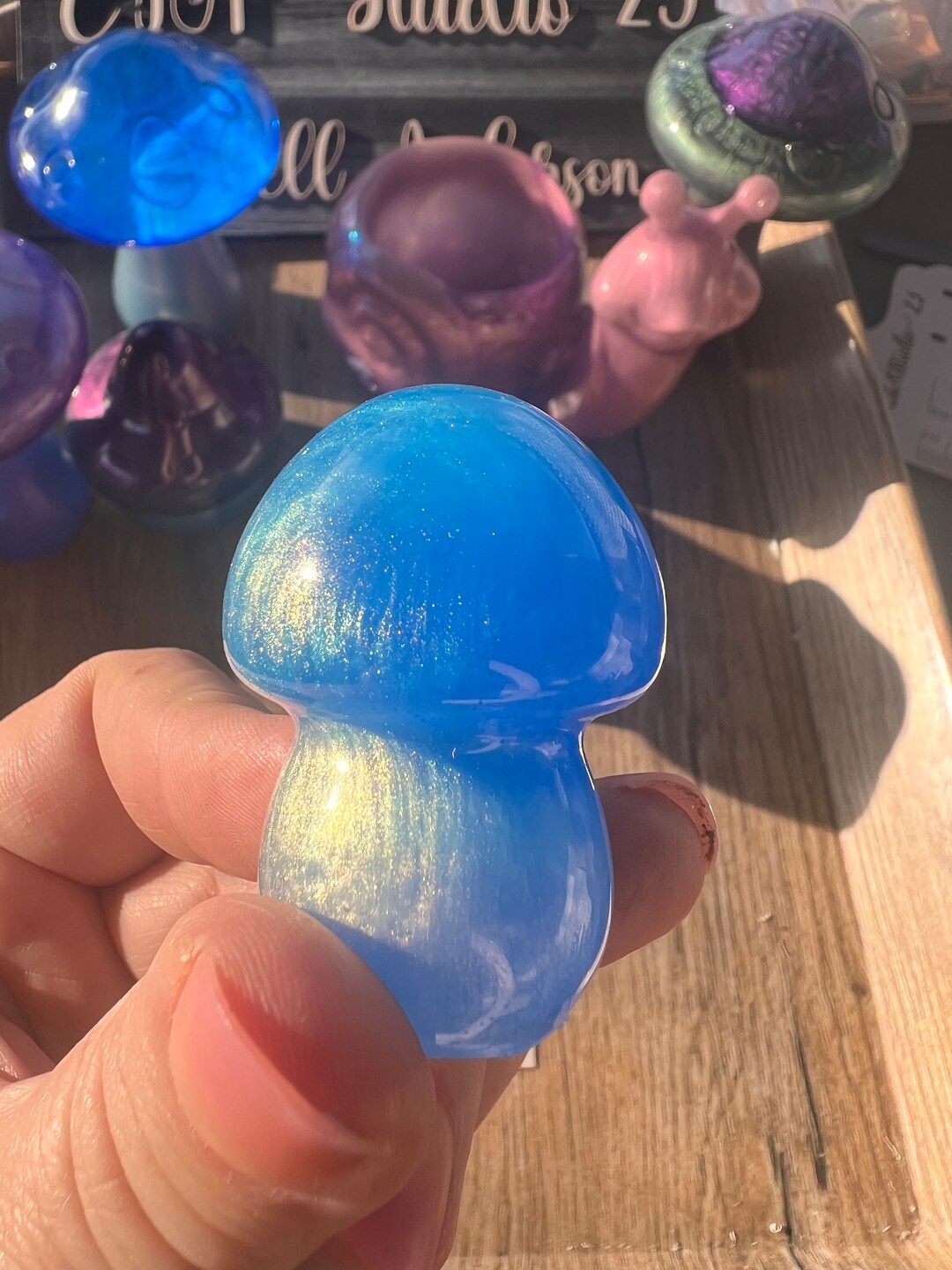 Ocean Blue Pearl Aurora Mushroom Trinket. Handmade Out of Resin. - Etsy
