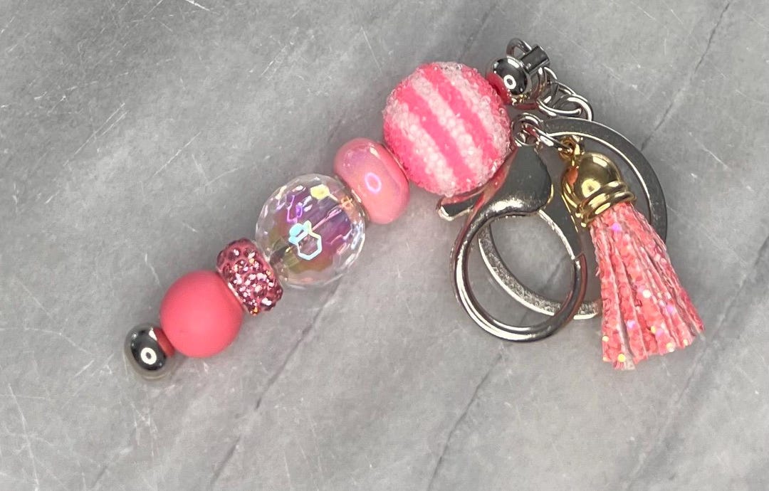 Pinky Peppermint Beaded Key Fob Ring - Etsy