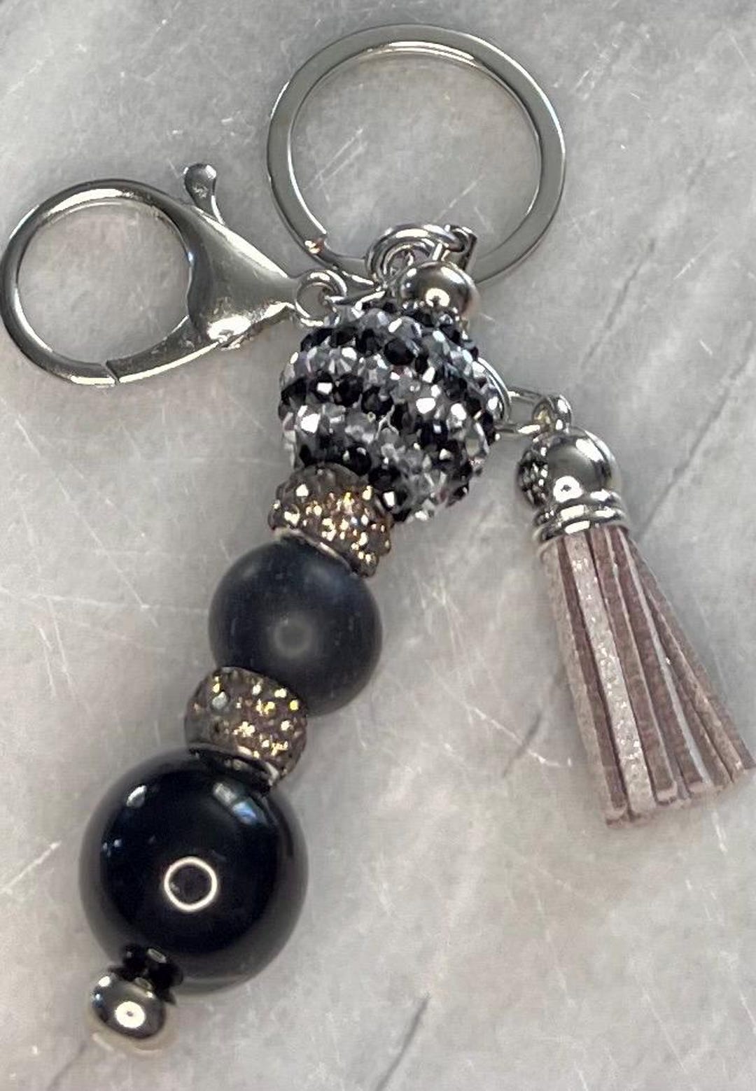 Black Stars Beaded Key Fob Ring - Etsy