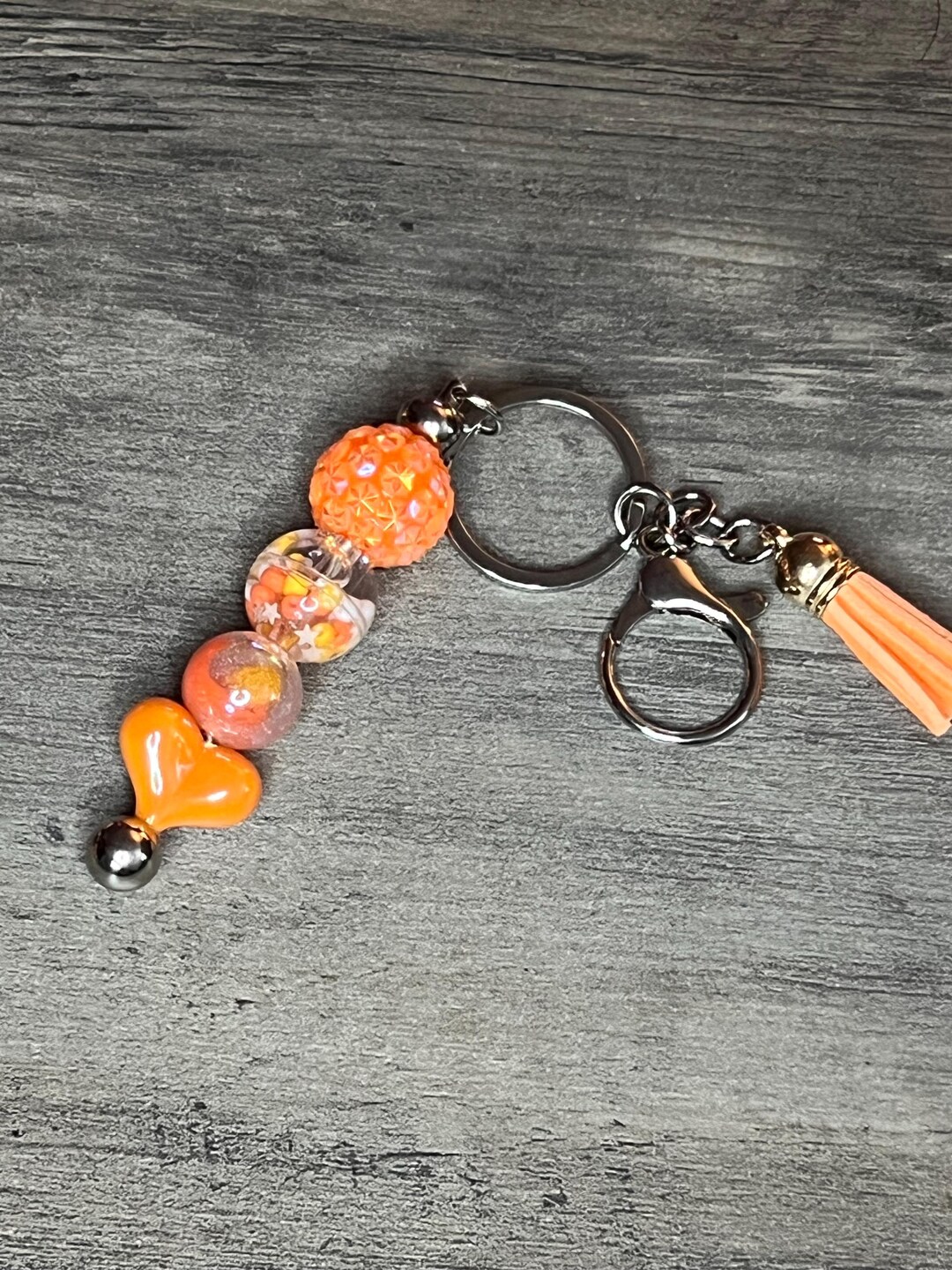Orange Heart Beaded Key Fob Ring - Etsy