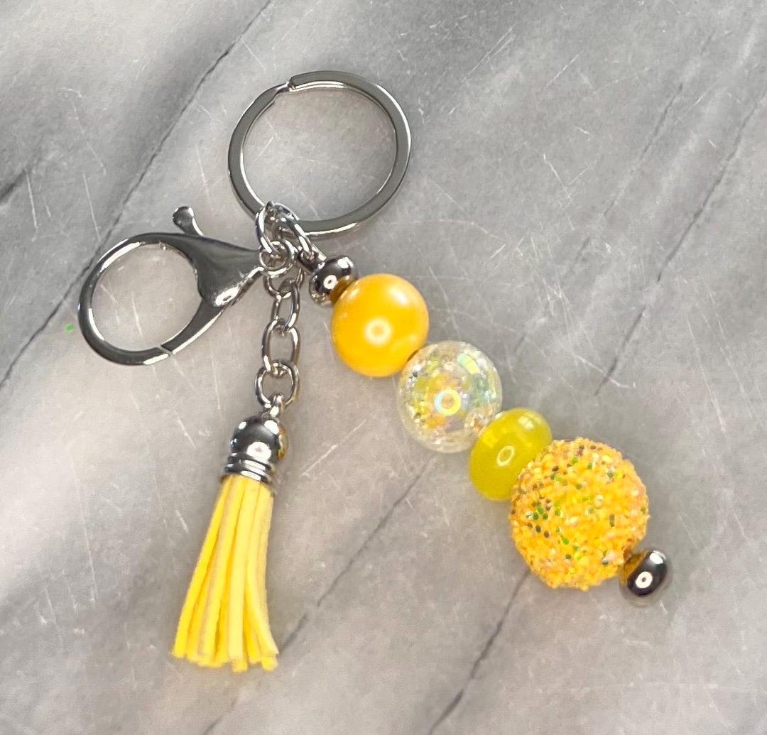 Lemon Yellow Beaded Key Fob Ring - Etsy