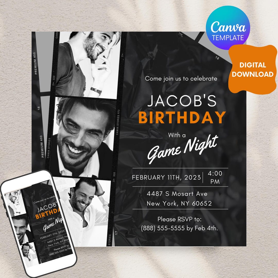 Party Invitation| Game Night Invite| Birthday Party| 100% Editable ...