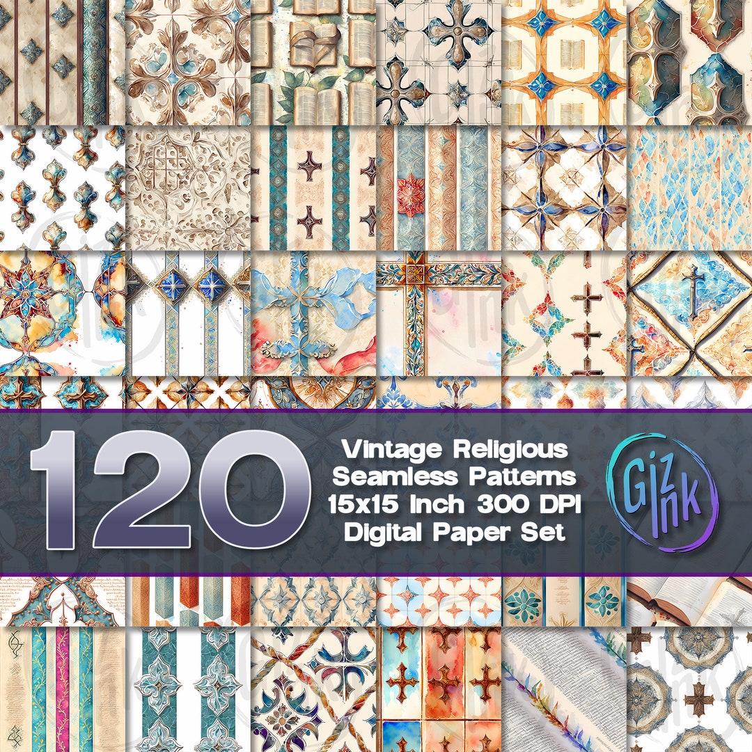 120 Vintage Religious Digital Paper - Seamless Textures, Printable ...