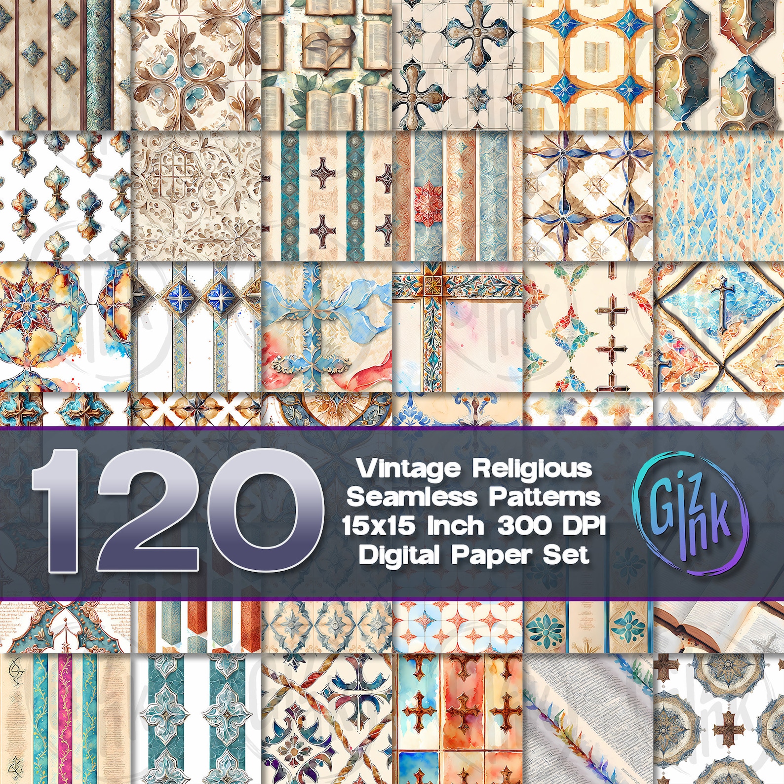120 Vintage Religious Digital Paper - Seamless Textures, Printable ...