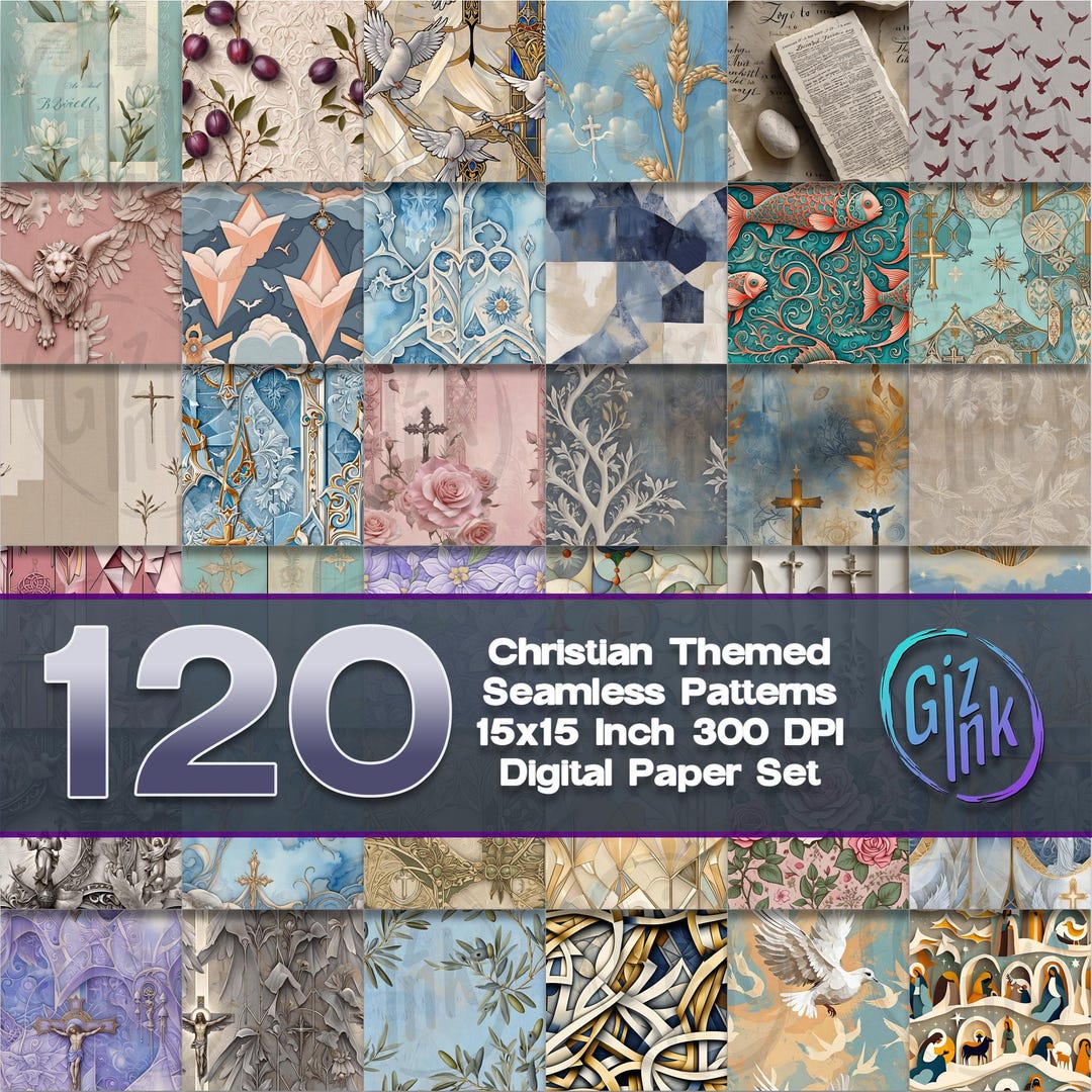 120 Christian Themed Pack 10 Digital Paper - Seamless Textures ...