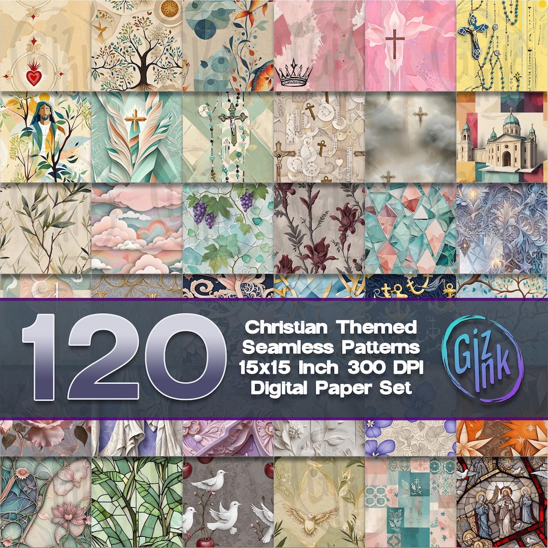 120 Christian Themed Pack 5 Digital Paper - Seamless Textures ...