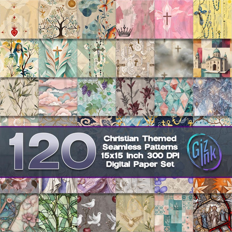 120 Christian Themed Pack 5 Digital Paper - Seamless Textures ...