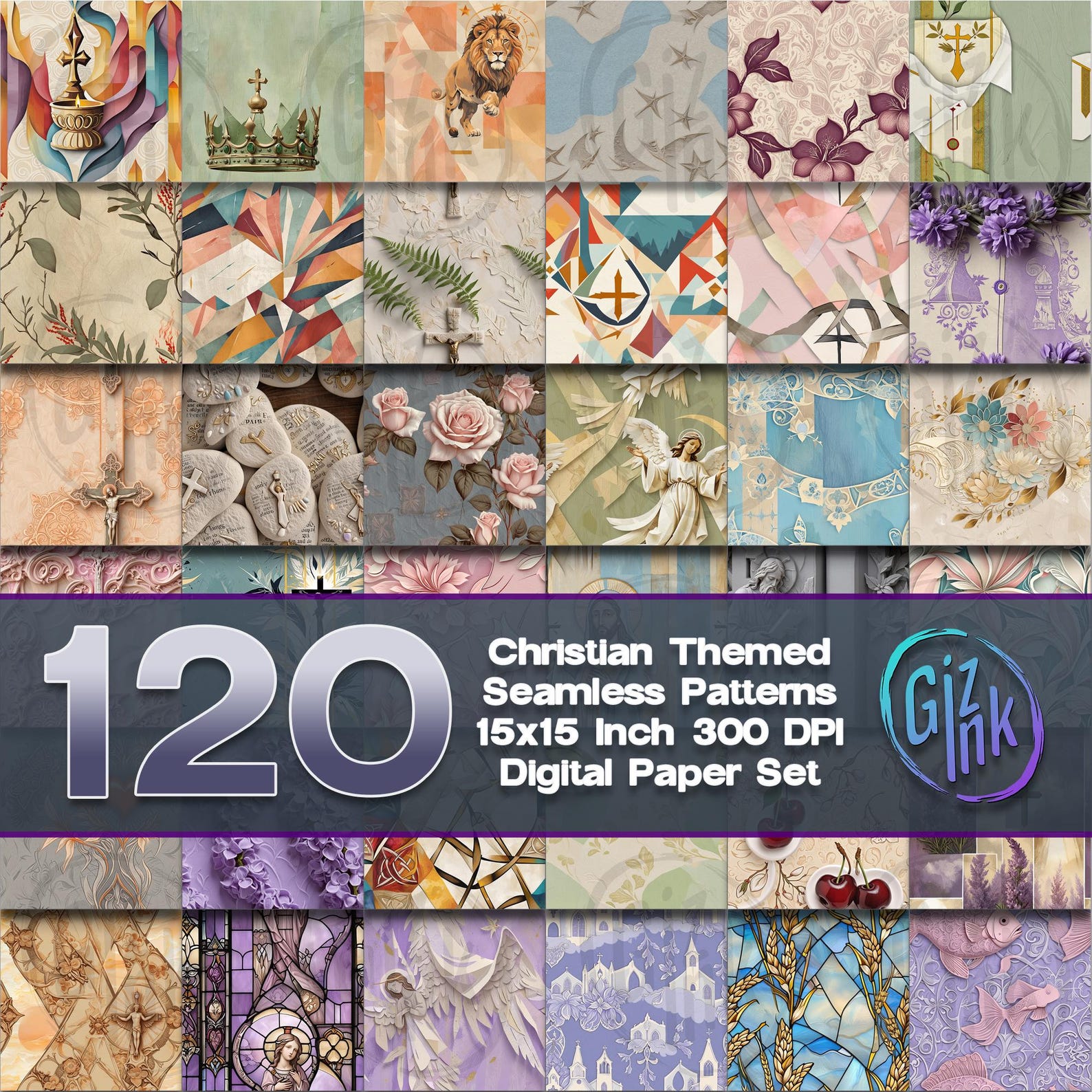 120 Christian Themed Pack 3 Digital Paper - Seamless Textures ...