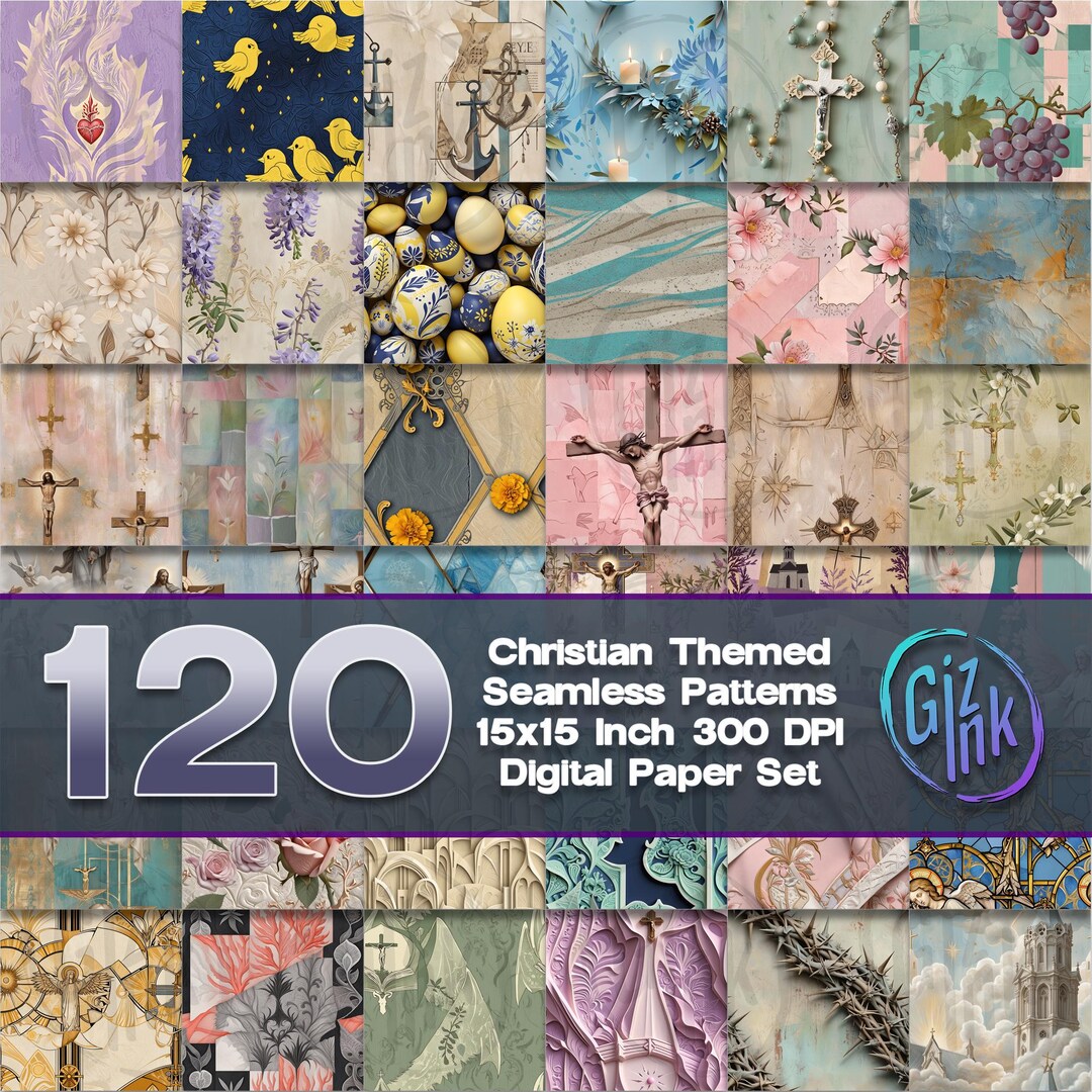 120 Christian Themed Pack 7 Digital Paper - Seamless Textures ...