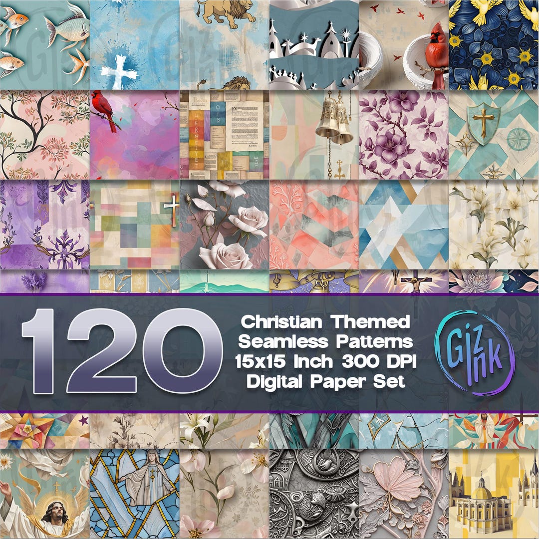 120 Christian Themed Pack 2 Digital Paper - Seamless Textures ...