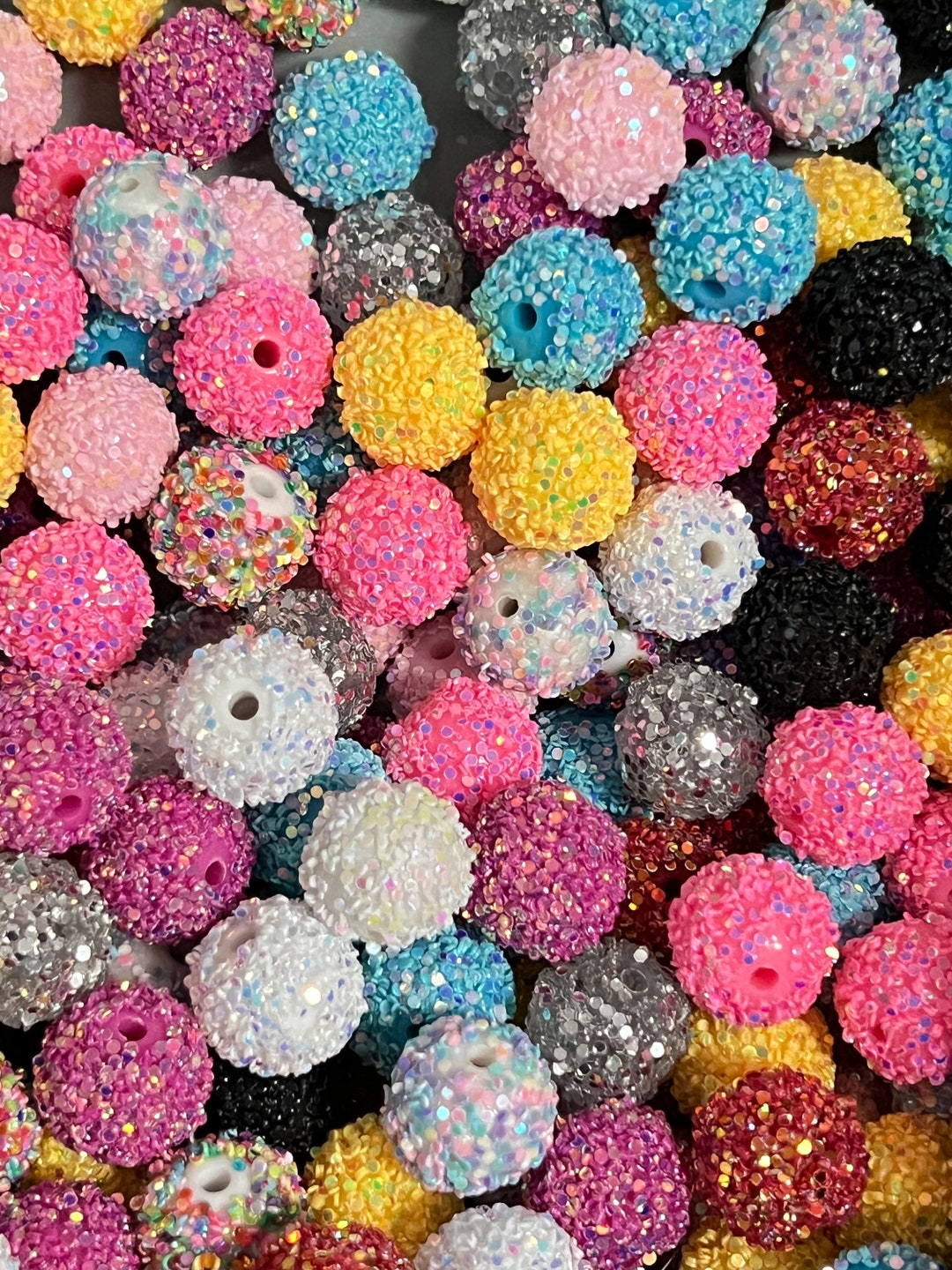 10 Beads 15mm Round Glitter Acrylic Beads Sparkly Shimmer - Etsy