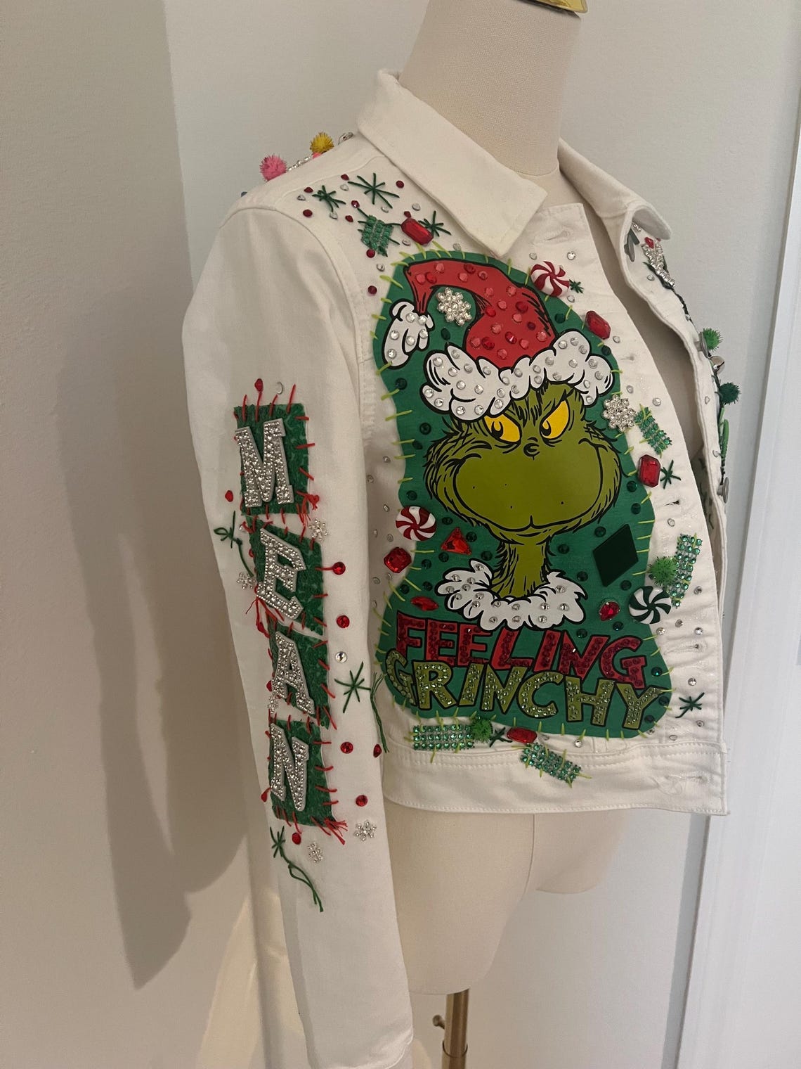Grinch Christmas Ooak Jacket Xs - Etsy